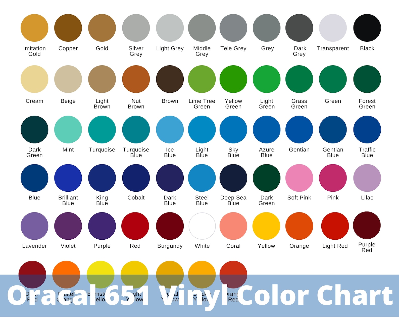 Oracal 651 Color Chart*htv Color Chart*oracal 651 Vinyl Color Chart ...