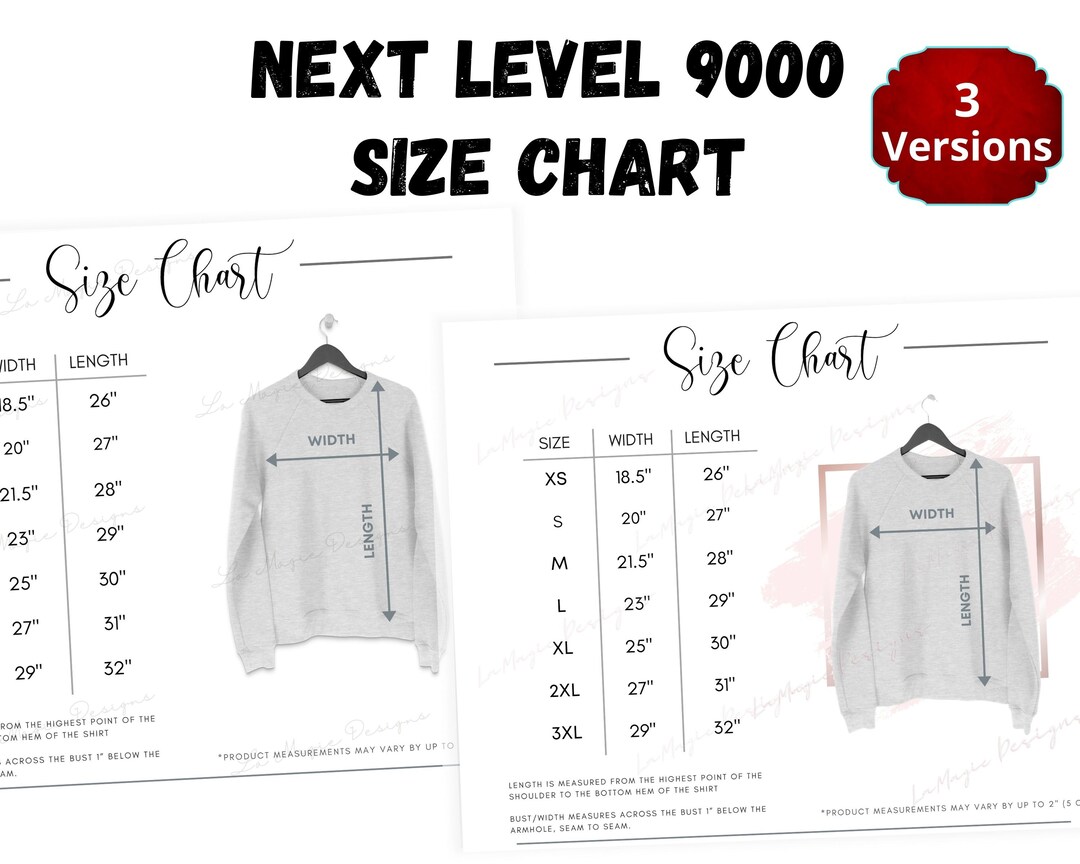 Next Level 9000 Size Chart*next Level Raglan Sizechart*n9000 Size*next ...
