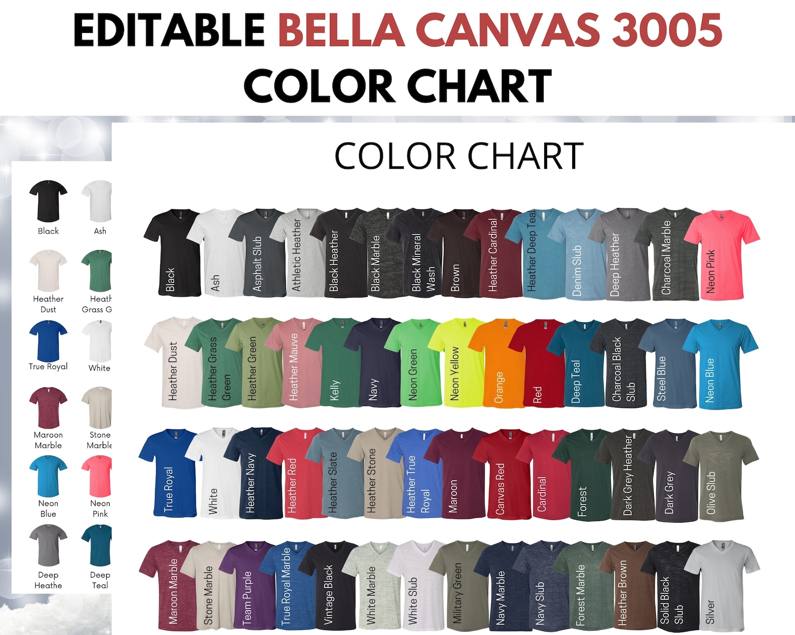 Bella Canvas 3005 Color Chart Editable|bella 3005 Color Chart|bella V ...