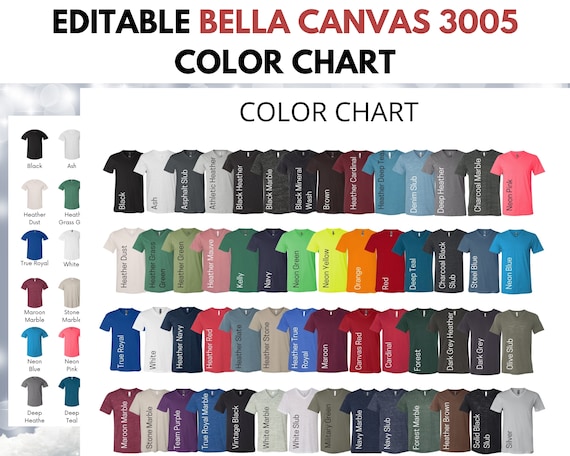 Bella Canvas 3005 Color Chart Editablebella 3005 Color - Etsy