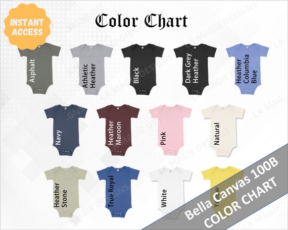 Bella Canvas 100B Color Chart Bella One Piece Color Chart | Etsy