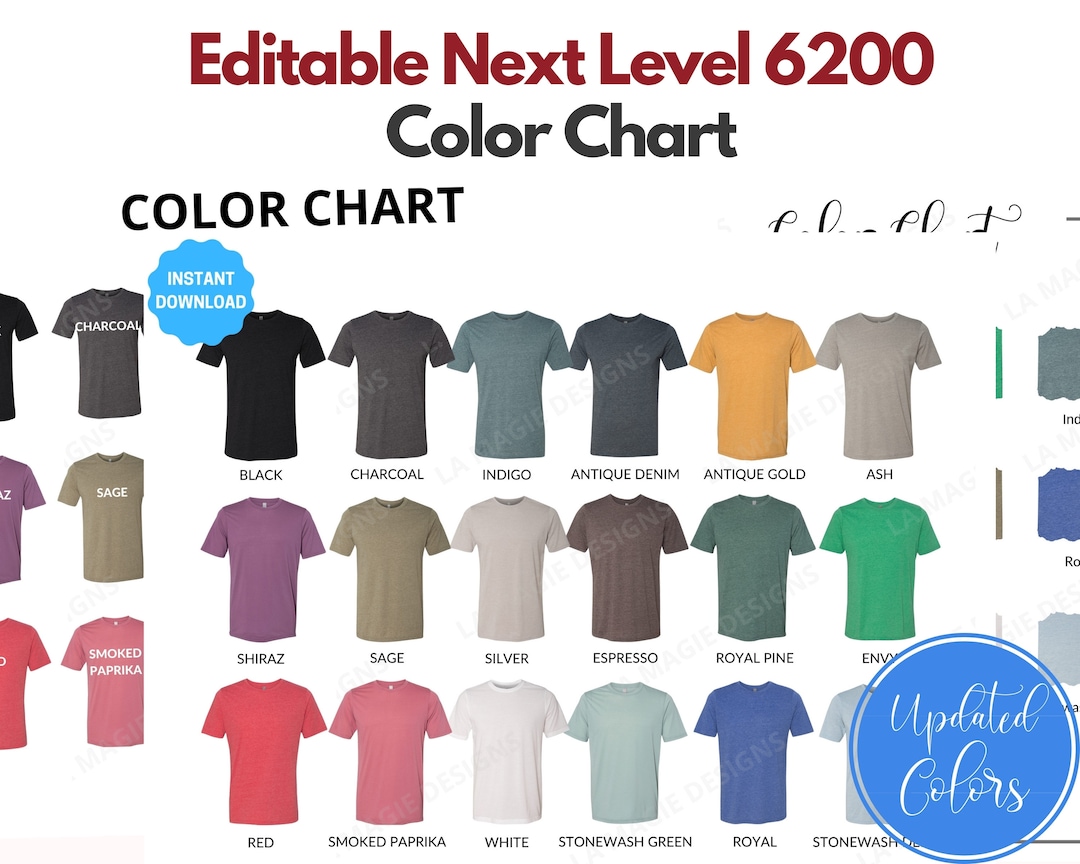 Next Level 6200 Color Chart | All Next Level Colors|n6200 | Color Guide ...