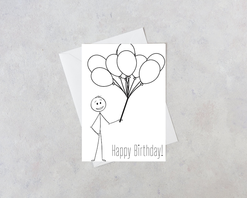 Digital Print Birthday Card, Stick Figure Birthday Card - Etsy