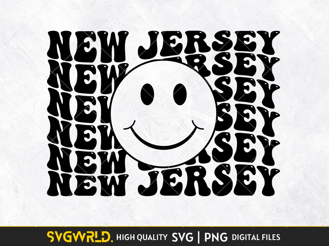 New Jersey Home State Wavy Aesthetic Letters SVG Cut File | Smiley Face ...