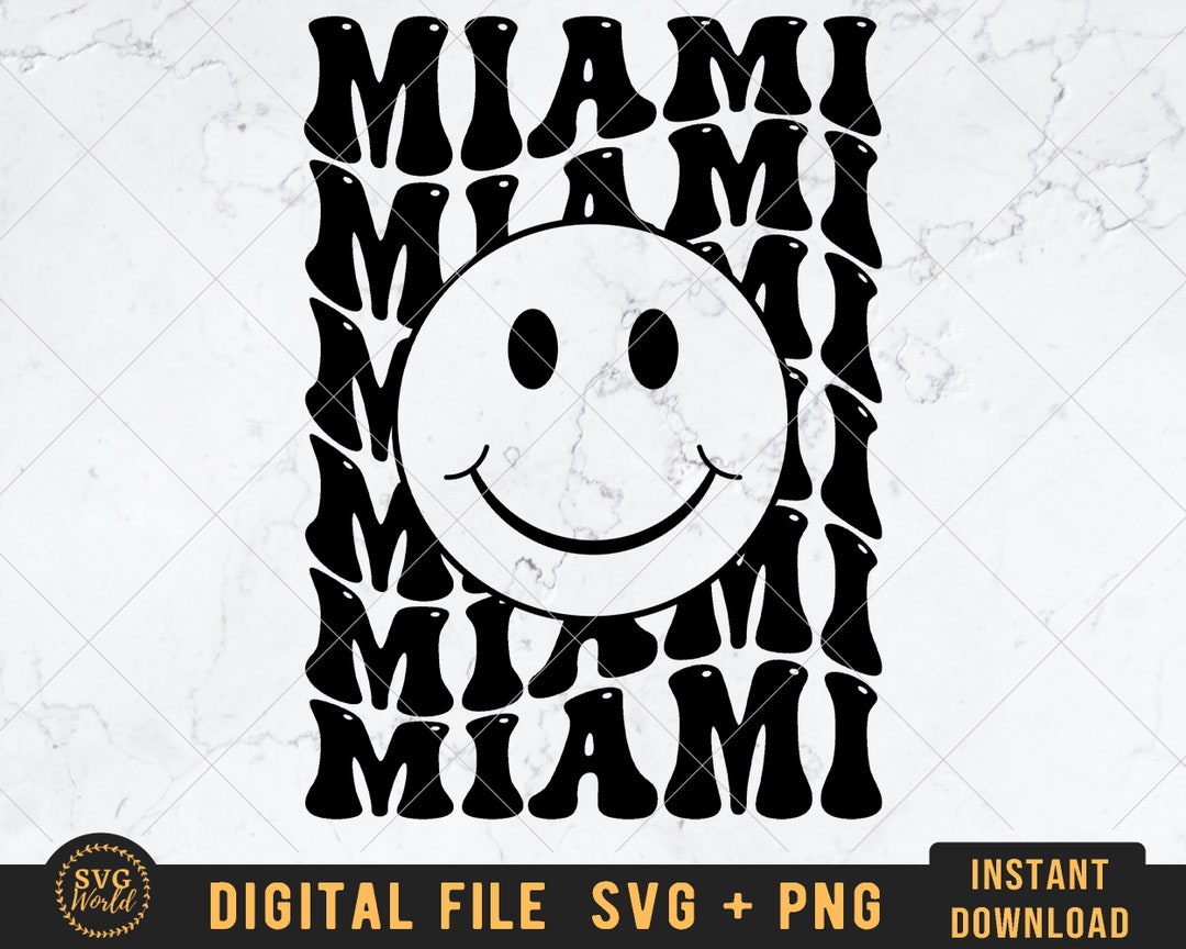 Miami, Florida Wavy Aesthetic Letters SVG Cut File Smiley Face Svg PNG ...