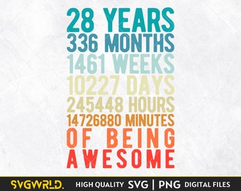 28th Birthday SVG 28 Years of Being Awesome Happy Birthday Design ...