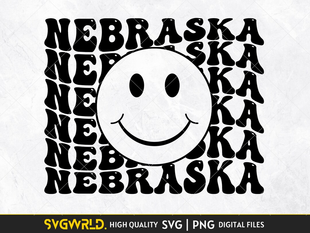 Nebraska Home SVG PNG | Trendy Wavy Letters | Smiley Face PNG | Digital ...