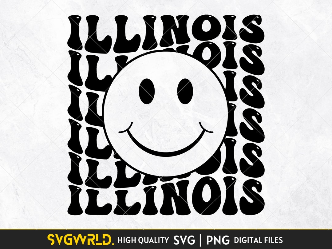 Illinois Home State Wavy Aesthetic Letters SVG Cut File | Smiley Face ...
