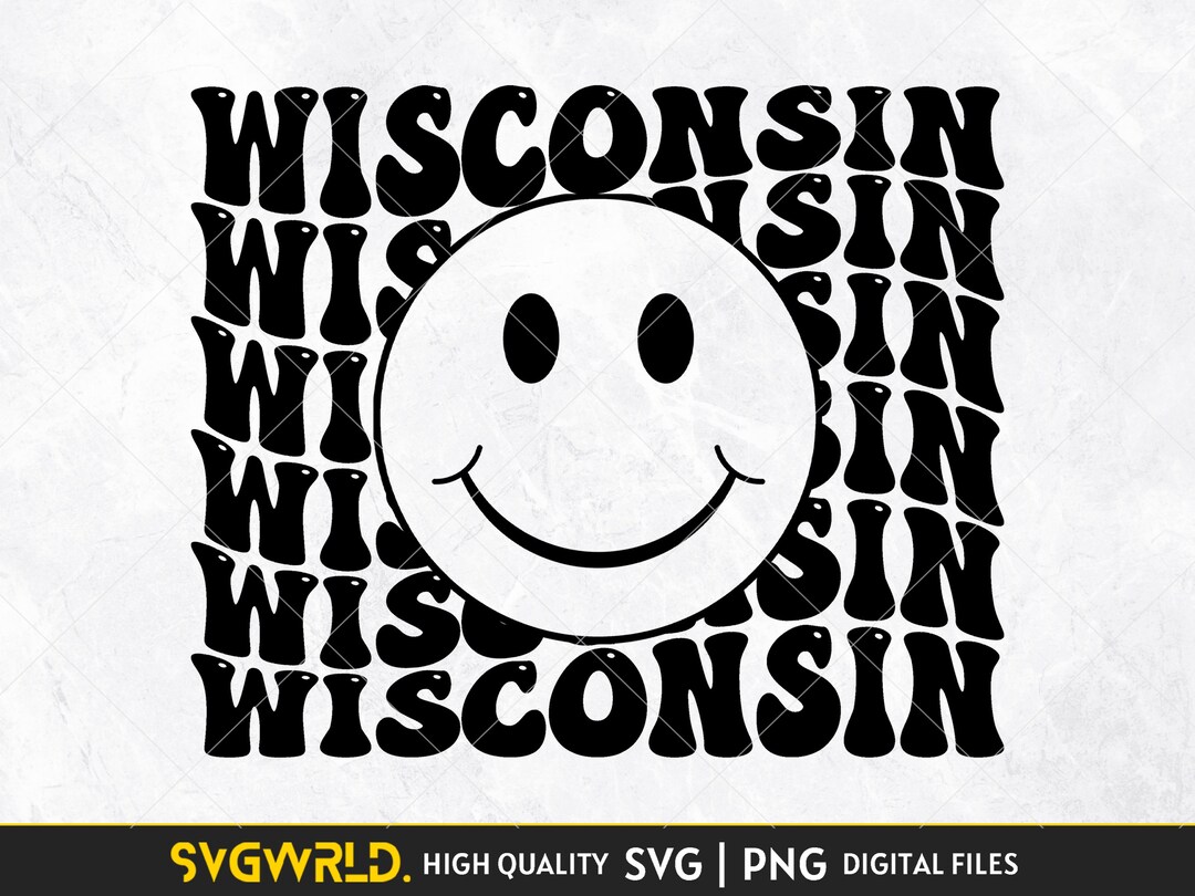 Wisconsin Home State Wavy Aesthetic Letters SVG Cut File | Smiley Face ...