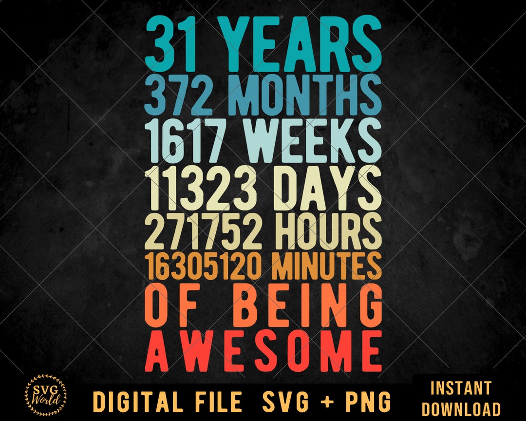 31 Years of Being Awesome 31 Level Unlocked SVG Awesome Since 1992 I ...