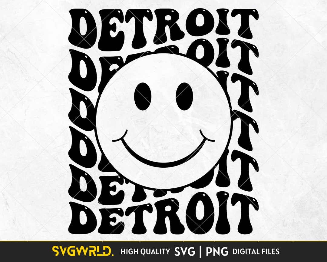 Detroit, Michigan Wavy Aesthetic Letters SVG Cut File | Smiley Face Svg ...
