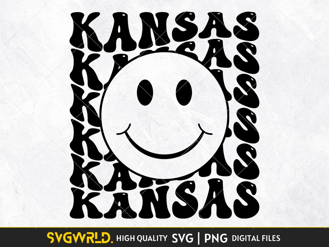 Kansas Home State Wavy Aesthetic Letters SVG Cut File | Smiley Face Svg ...