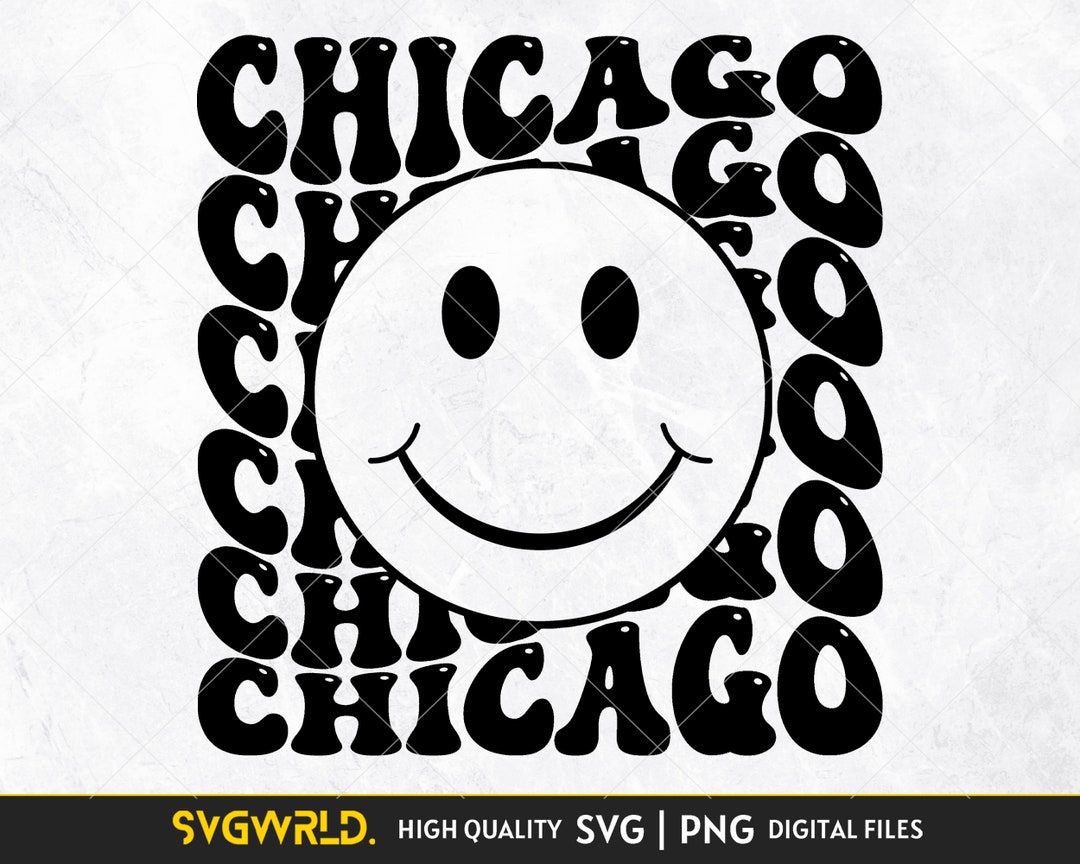 Chicago, Illinois Wavy Aesthetic Letters SVG Cut File | Smiley Face Svg ...