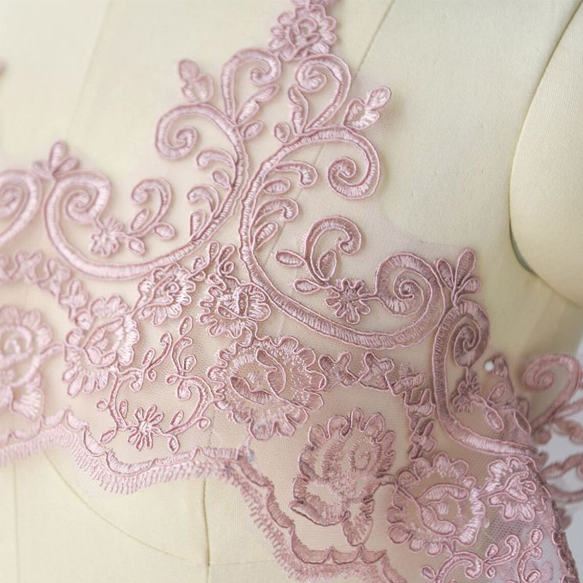 Delicate Lace Trim Corded Embroidery Floral Lace Edge Stitch | Etsy