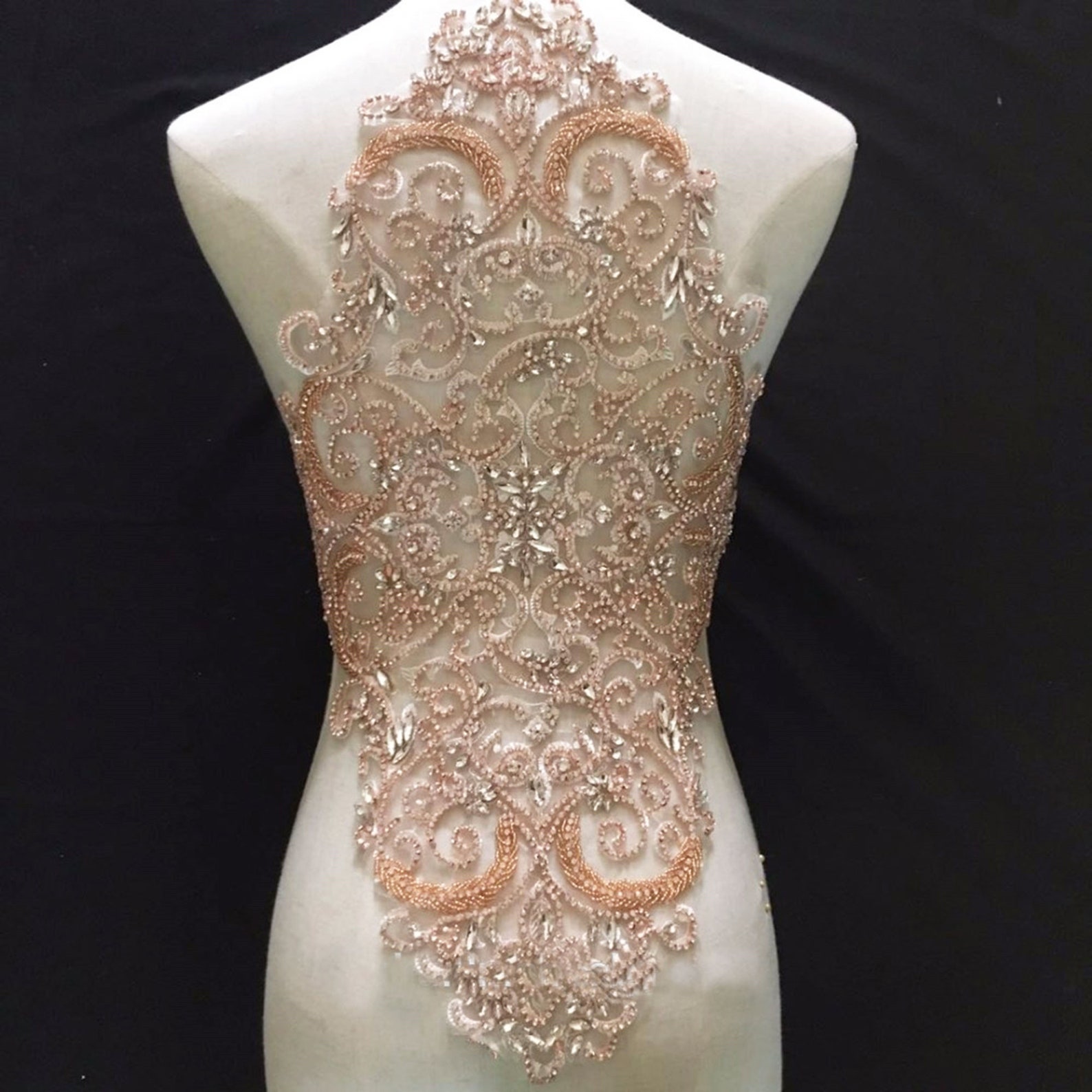 Full Body Gold Rhinestone Bodice Applique Vintage Beading Fringe Craft ...