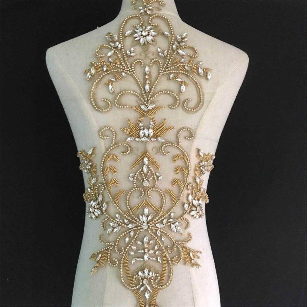Large Bodice Rhinestone Applique Wedding Dress Appliques Clear ...