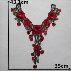 Rose Leaves Neckline Trim Flower Lace Applique Gold Fringe Blossom ...