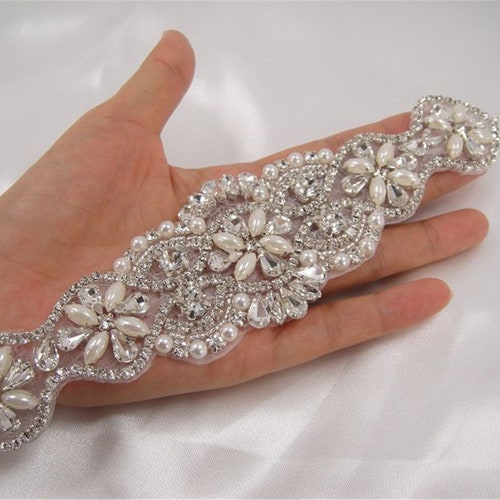 Pearl Silver Crystal Rhinestone Applique Diamante Appliques - Etsy