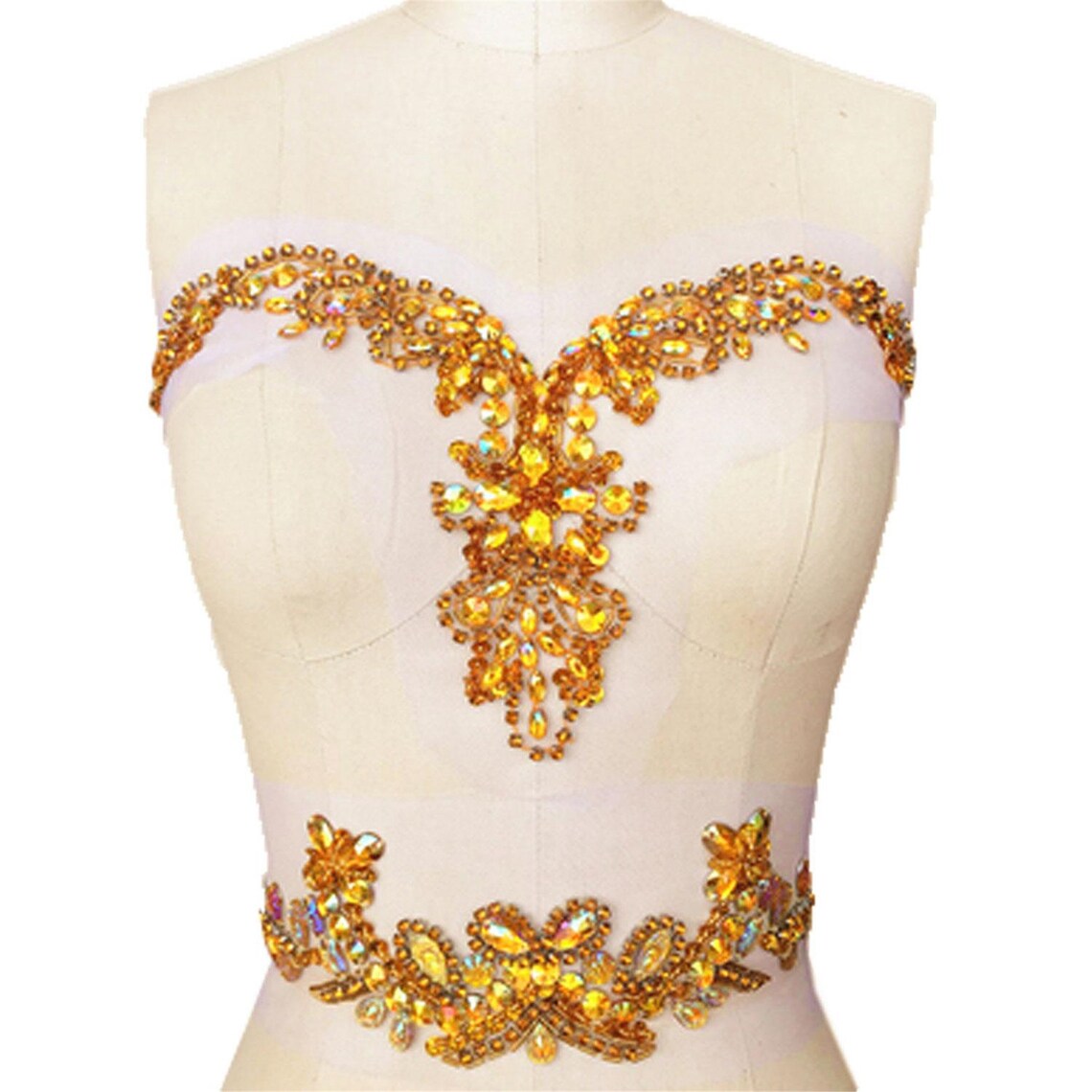 Bling Beaded Applique V-neck Rhinestone Sequin Trim Bridal | Etsy