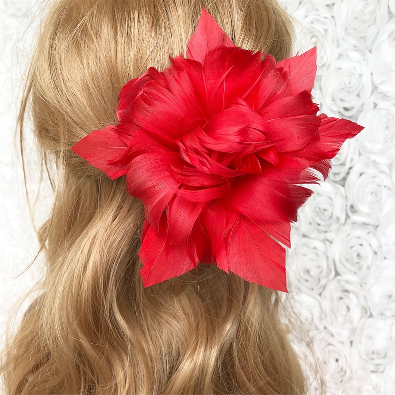 Red Handmade Feather Customized Flower Natural Feather Flower ...