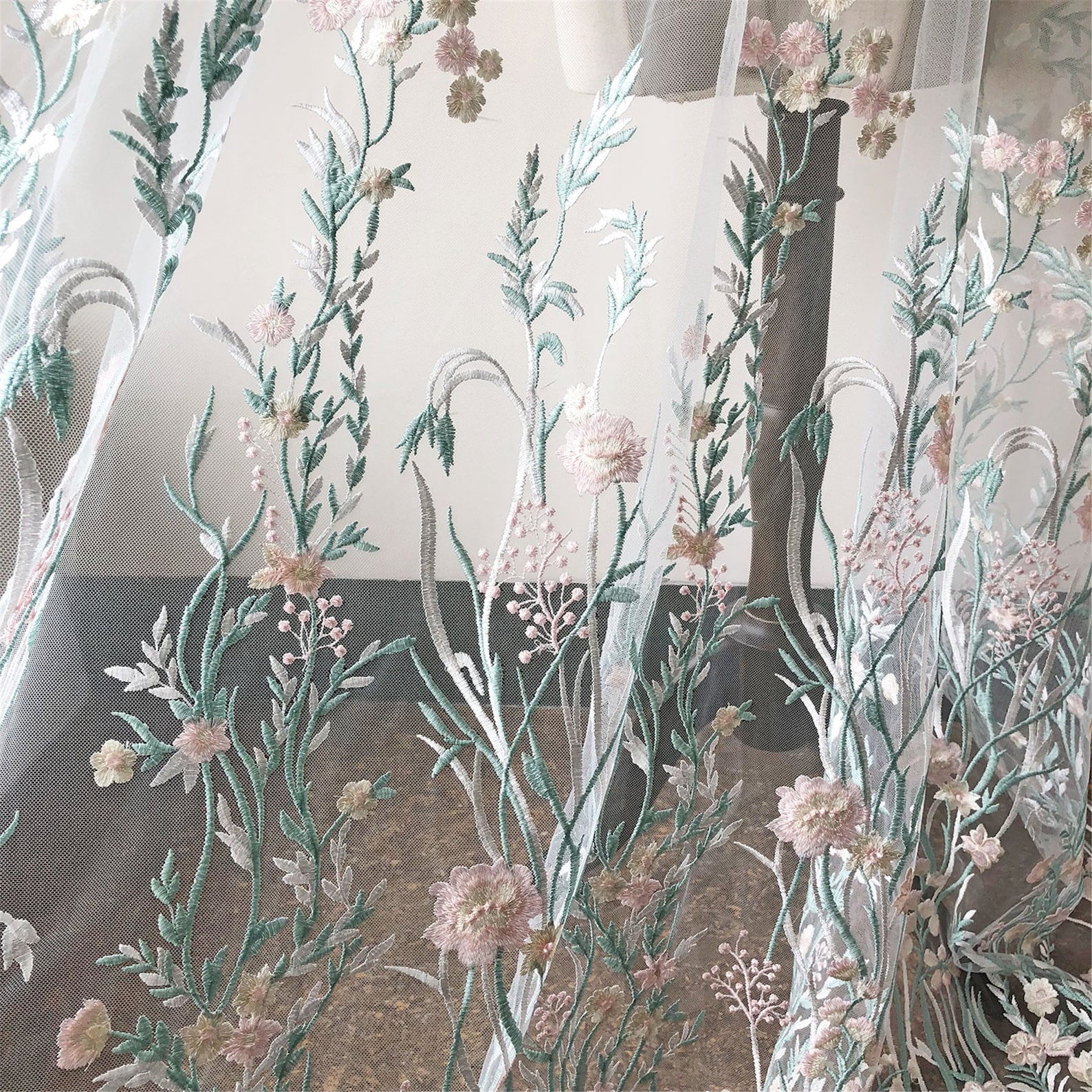 Elegant Embroidery Floral Lace Mesh Fabric Colorful Flower - Etsy