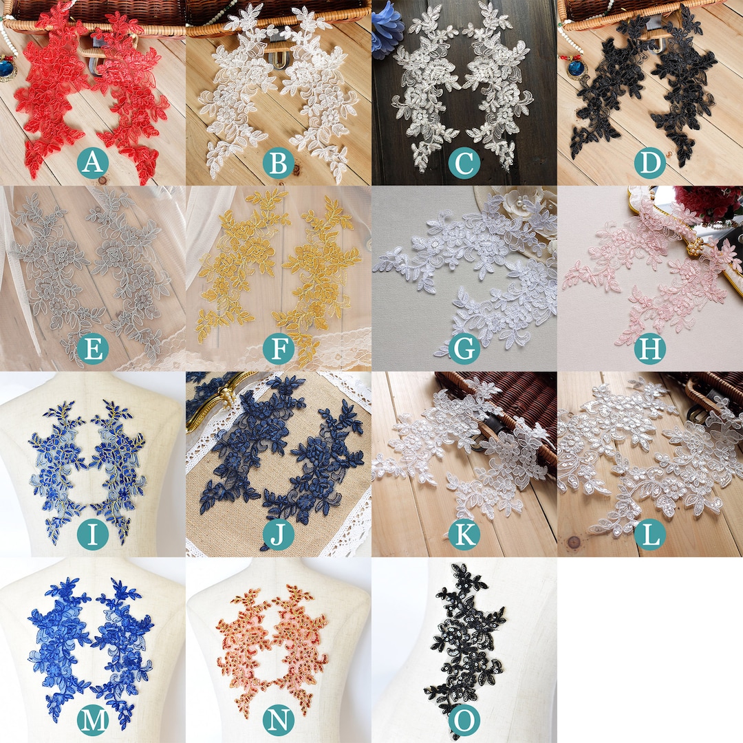 Mirror Pair Corded Floral Motif Embroidery Sewing Applique Embroider ...