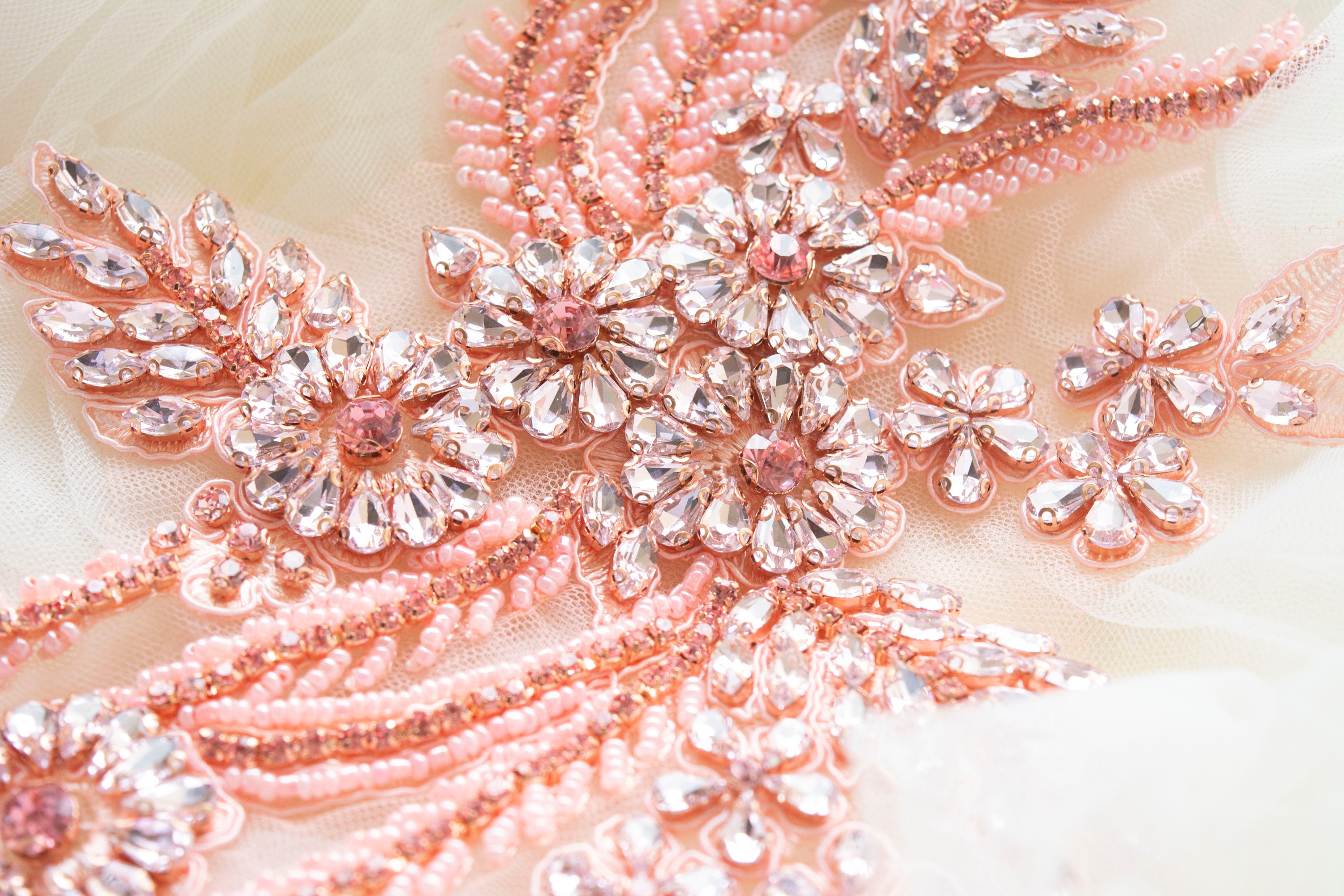 Pink Heavily Crystal Flower Patches Rhinestone Applique - Etsy