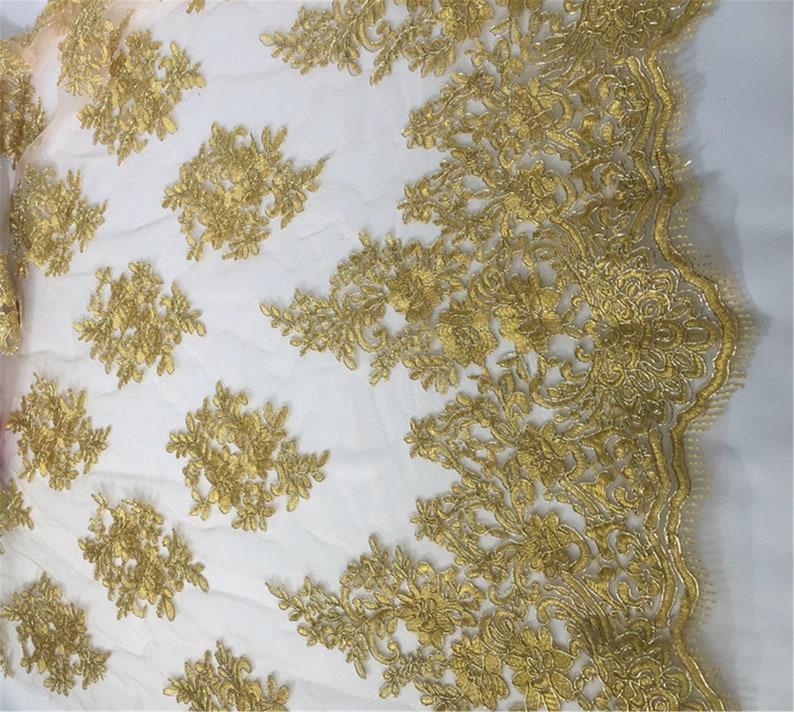 Vintage Corded Lace Fabric Matte Gold Lace Fabric Scalloped | Etsy