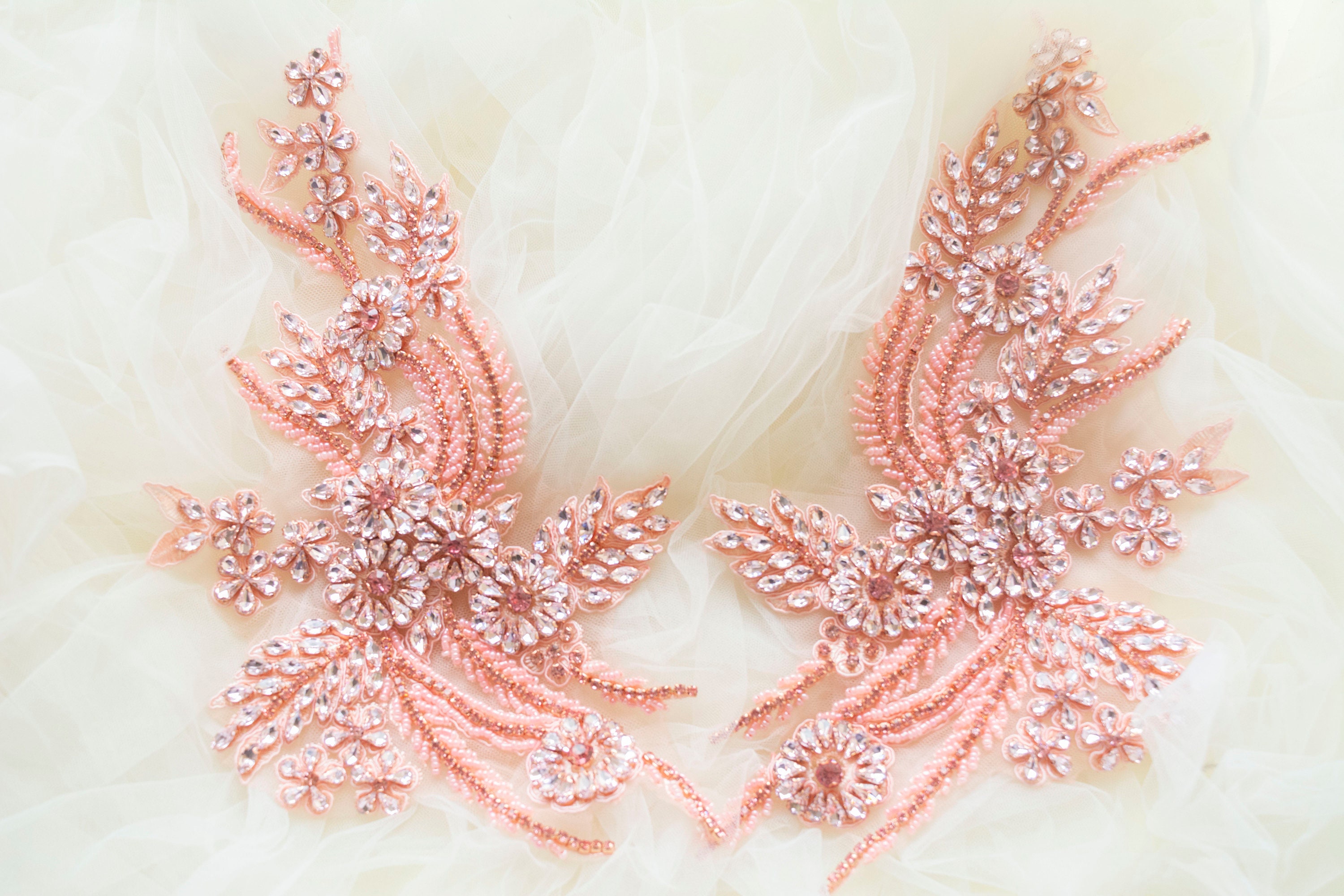 Pink Heavily Crystal Flower Patches Rhinestone Applique - Etsy