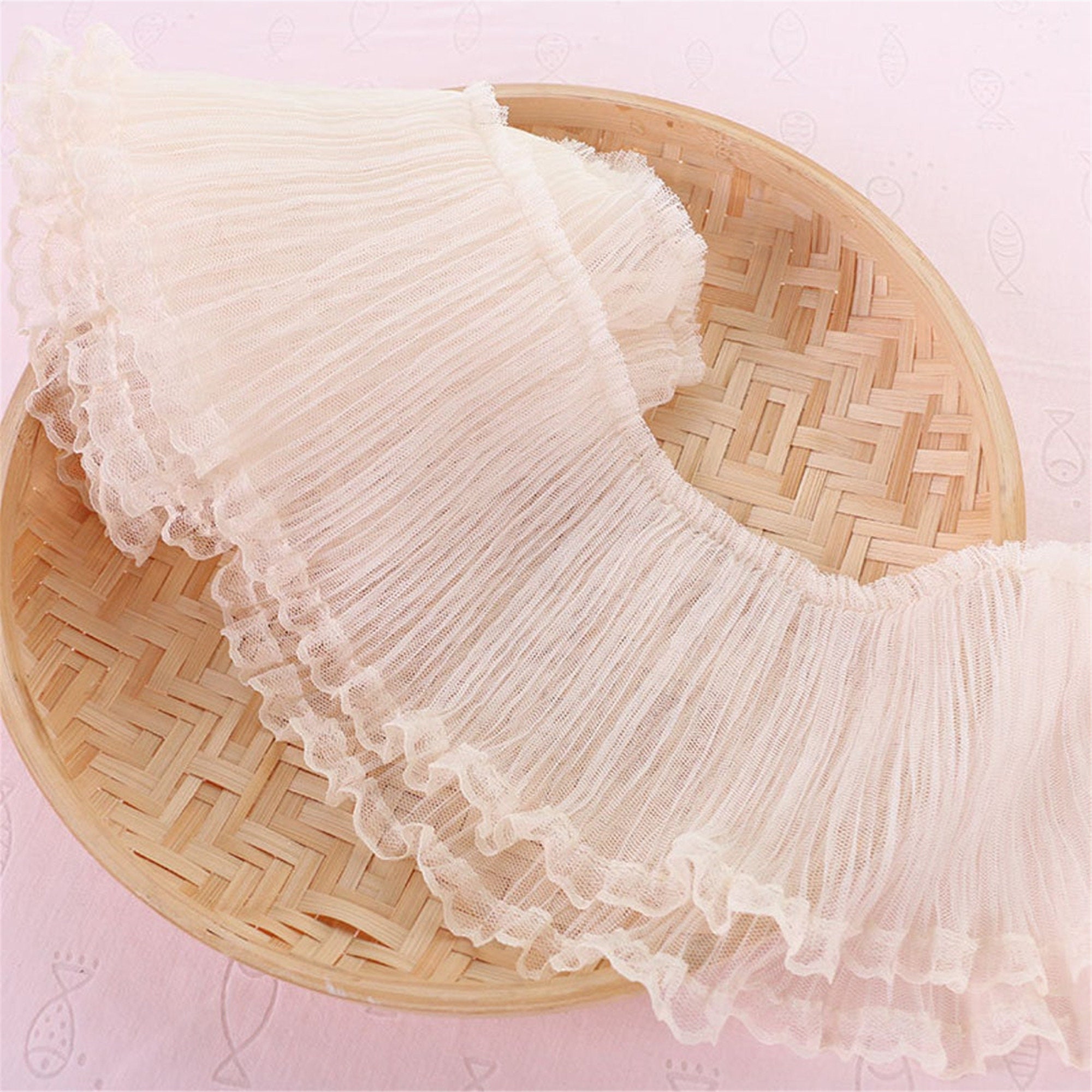 2 Layers Delicate Pink Plait Lace Trim Stiff Lace Fringe Sold | Etsy