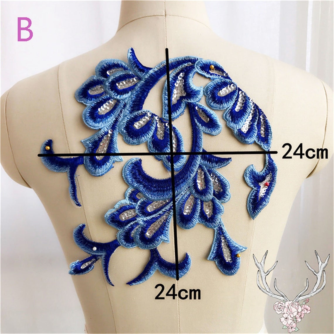 Blue Sewing Applique Sequins Lace Motif Trims Embroidery Pattern ...