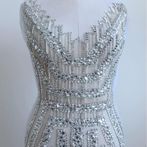 Deep V Chest Rhinestone Appliques Sparkling Beaded Rhinestone Pearl ...