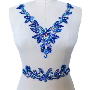 Colorful Beading V-neck Sequin Rhinestone Neckline Bridal Applique Set ...
