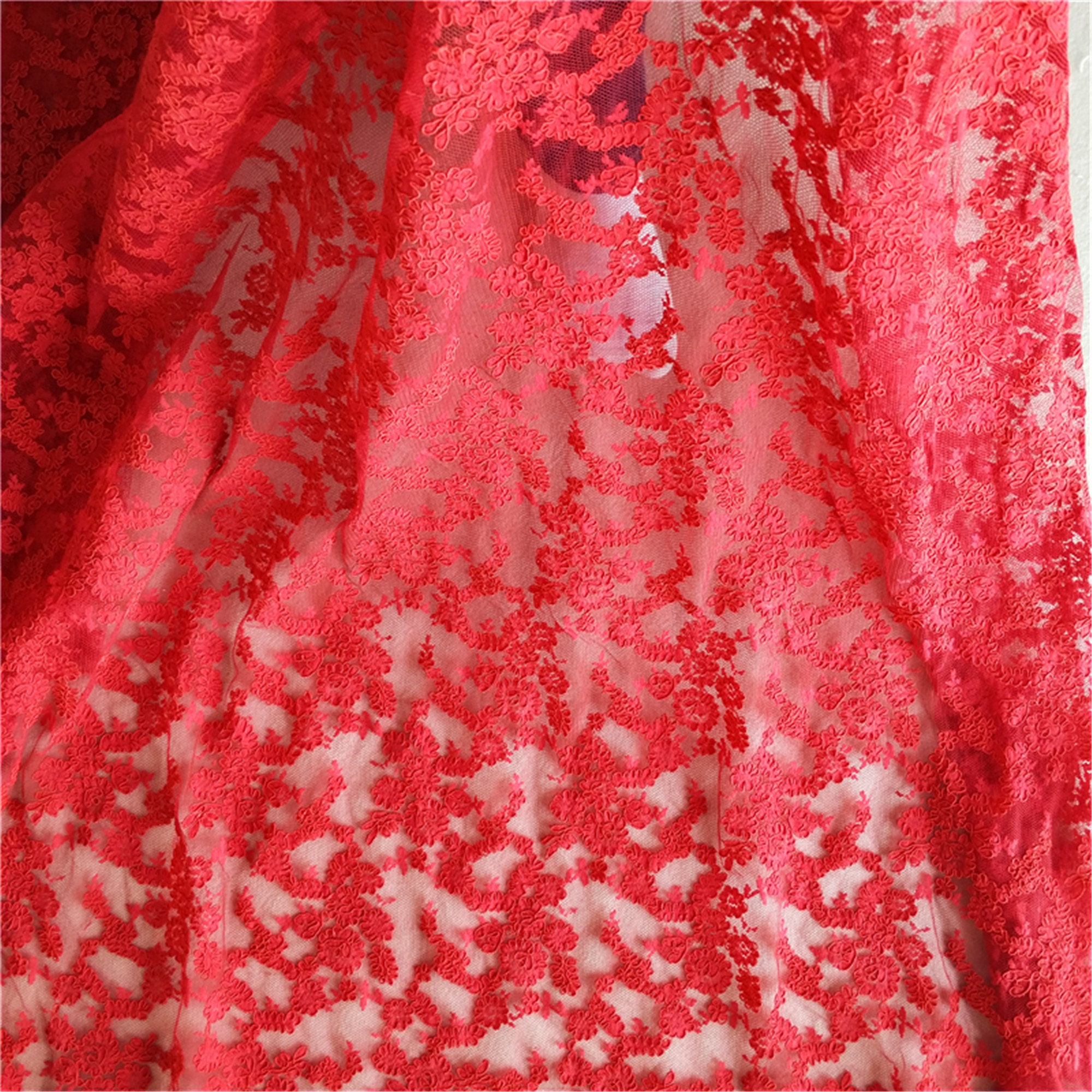 Red Elegant Floral Embroidered Cord Lace Fabric Mesh for Wedding Party ...