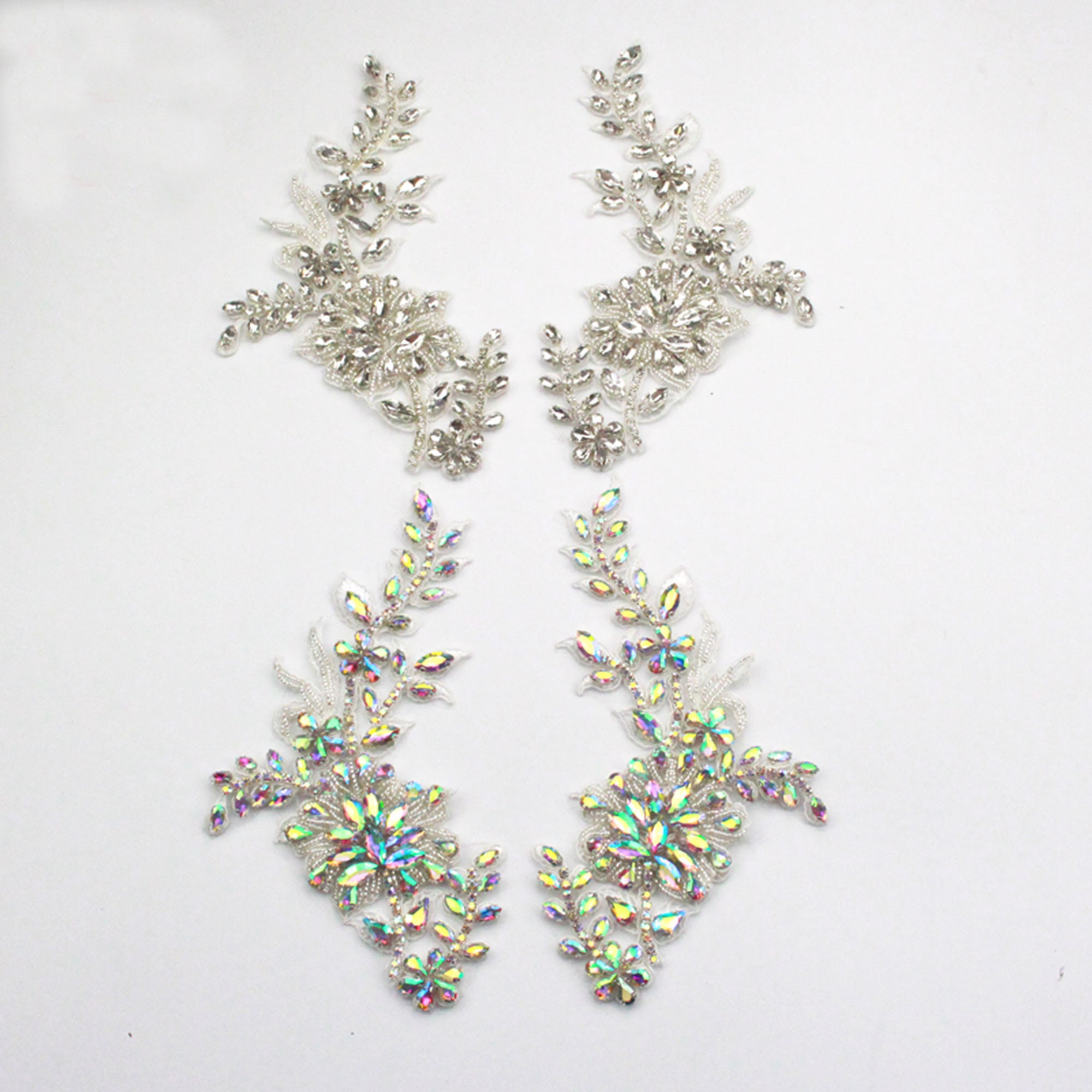 Mirror Pair Rhinestone Applique, AB Rhinestone Beaded Patch, Crystal ...