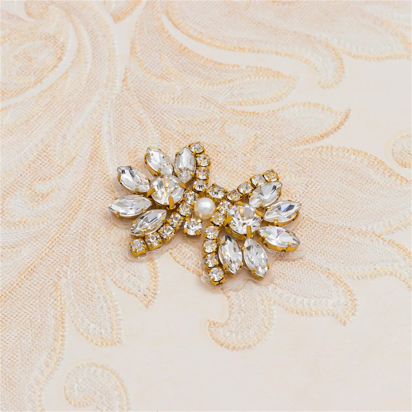 Iron on Crystal Motif Rhinestone Beaded Embellishment Rose Gold ...