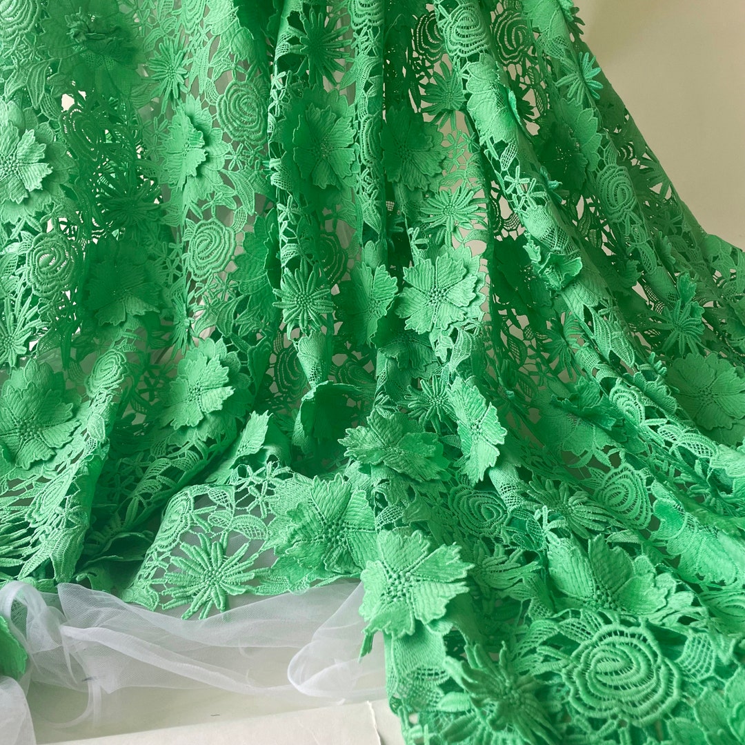 Green 3D Guipure Soft Lace Fabric Blossom Flowers Guipure Embossed Lace ...