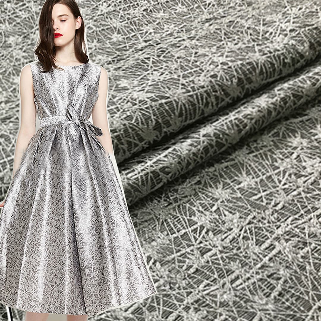 Elegant Metallic Silver Brocade Fabric Jacquard Fabric Haute Couture ...
