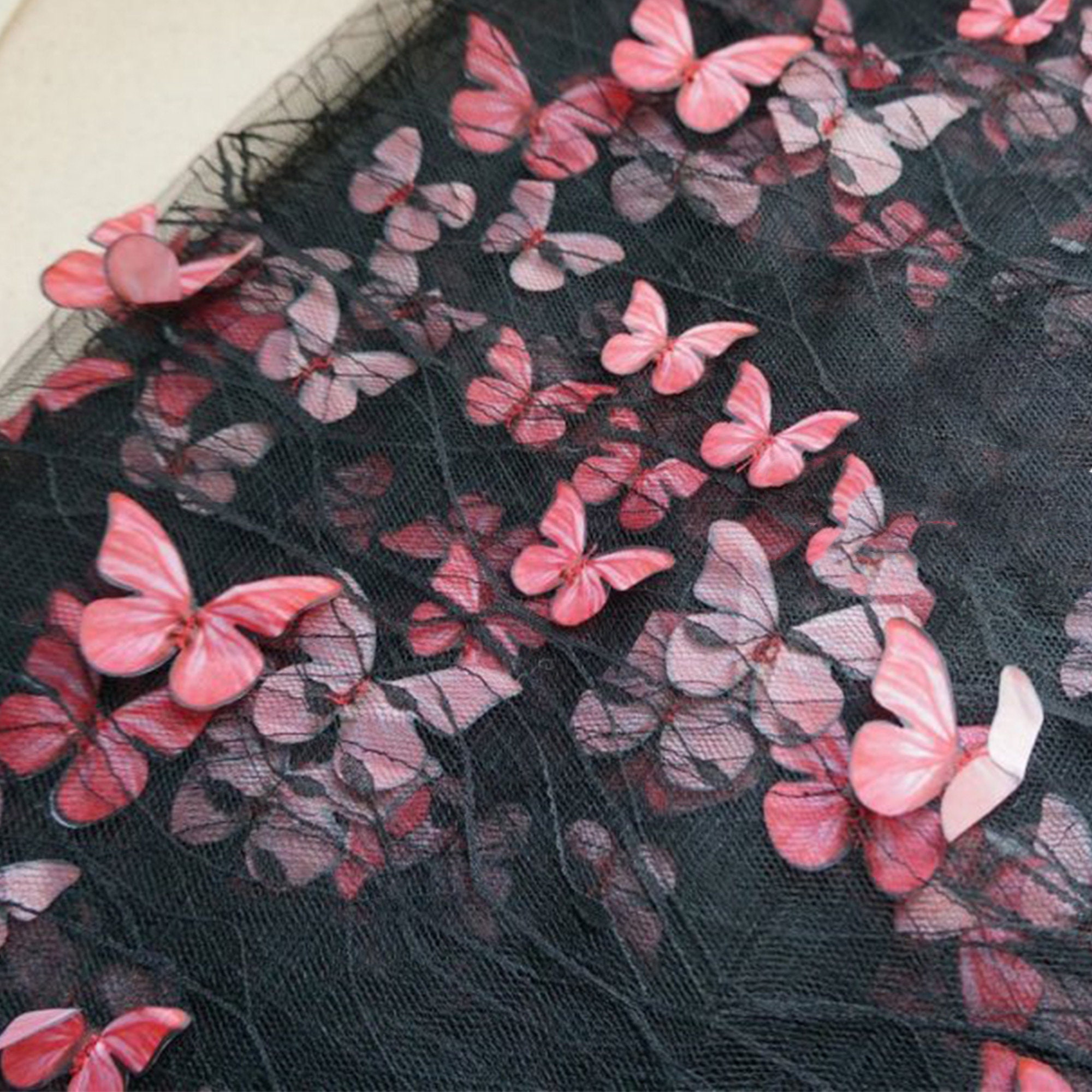 Black Tulle Lace Fabrics 3D Butterflies Tulle Lace Fabric Lace - Etsy