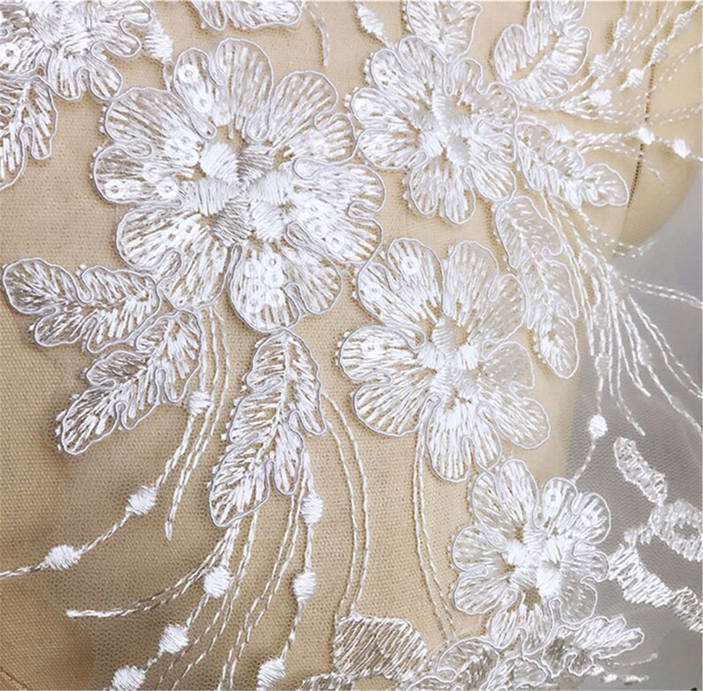 Off-White Shimmer Sequin Bridal Lace Applique lace Motif | Etsy