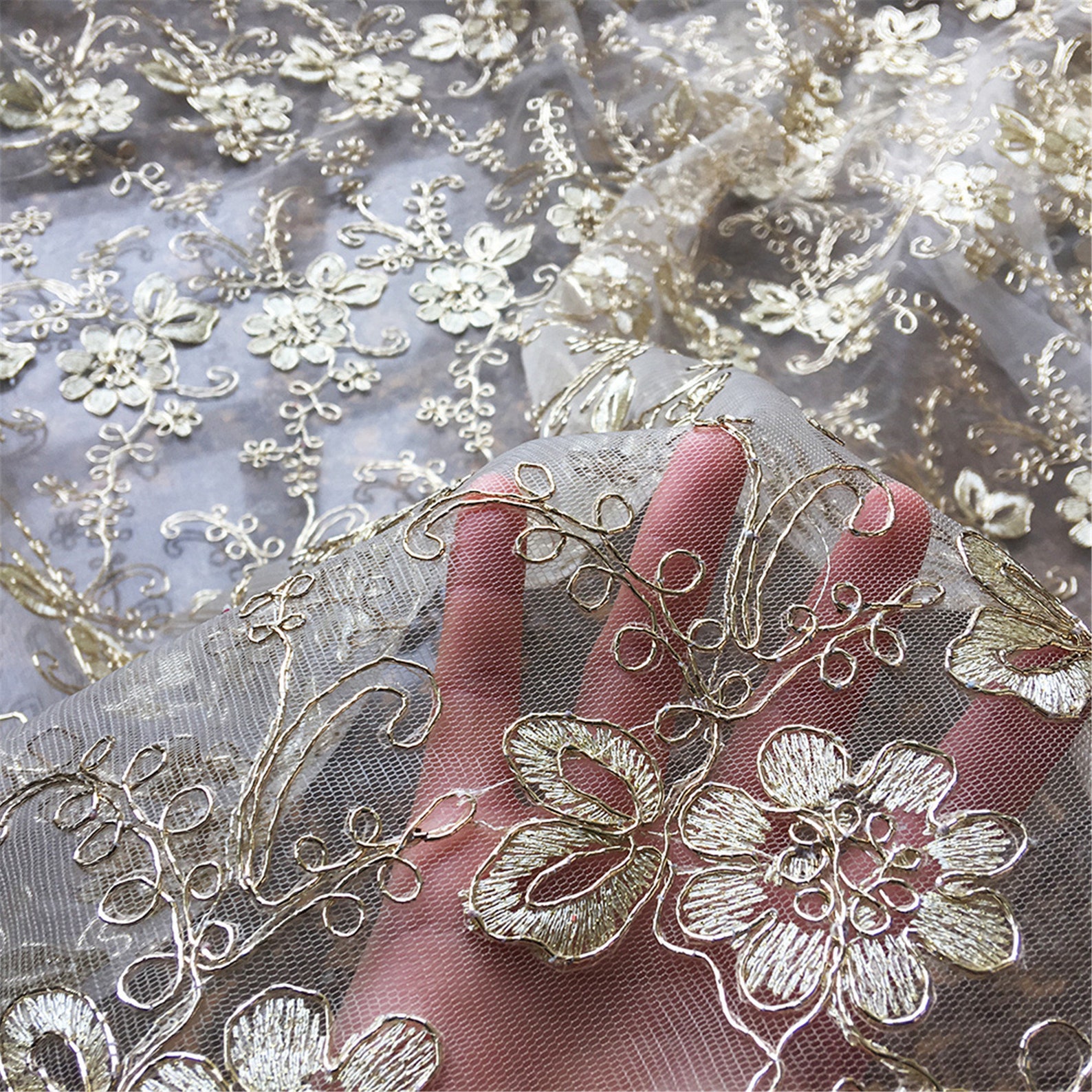 Elegant Metallic Gold Floral Lace Fabric Corded Embroidery Floral Lace ...