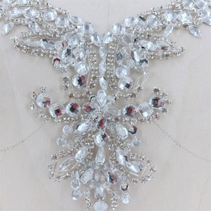Sparkling Rhinestone Neckline Trims Beaded Sequin Bodice Appliques ...
