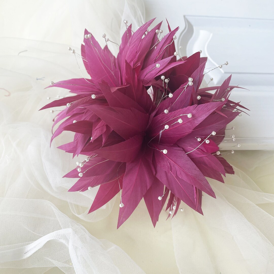 Goose Feather Flower With Pearl Natural Dyed Feather Flower Goose ...