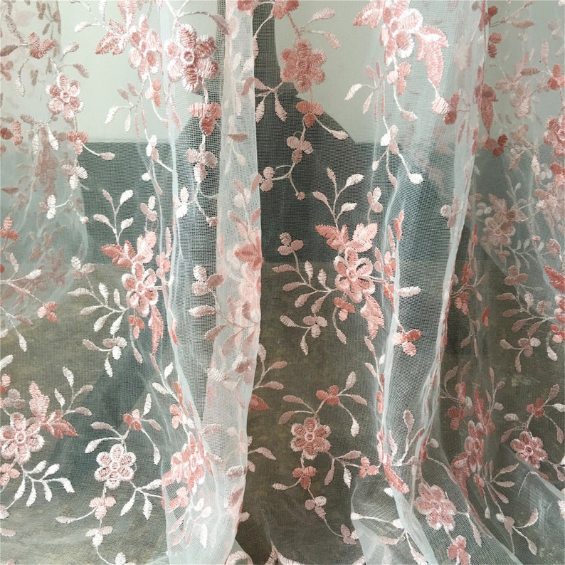 Exquisite Pink Floral Lace Net Both Scalloped Edge Embroidery Lace ...