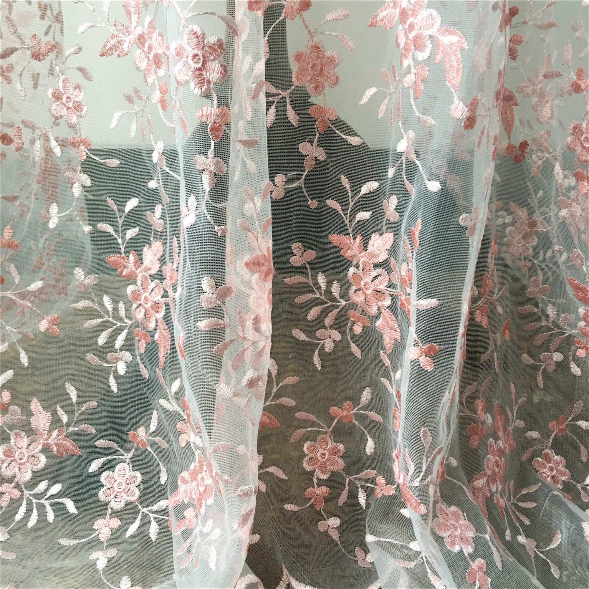 Exquisite Pink Floral Lace Net Both Scalloped Edge Embroidery Lace ...