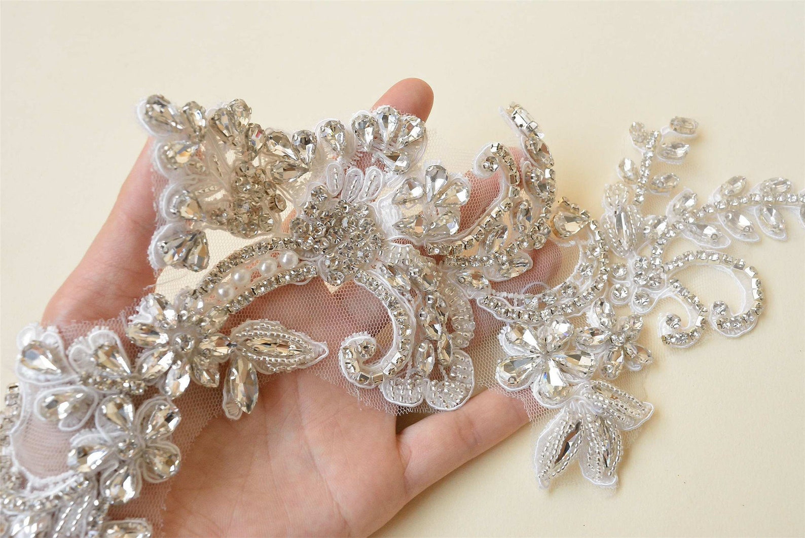 Beaded Applique Rhinestone Application Crystal Flower Patch | Etsy