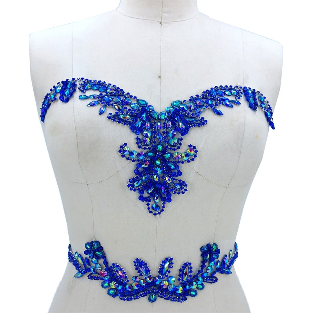 Bling Beaded Applique V-neck Rhinestone Sequin Trim Bridal Applique ...