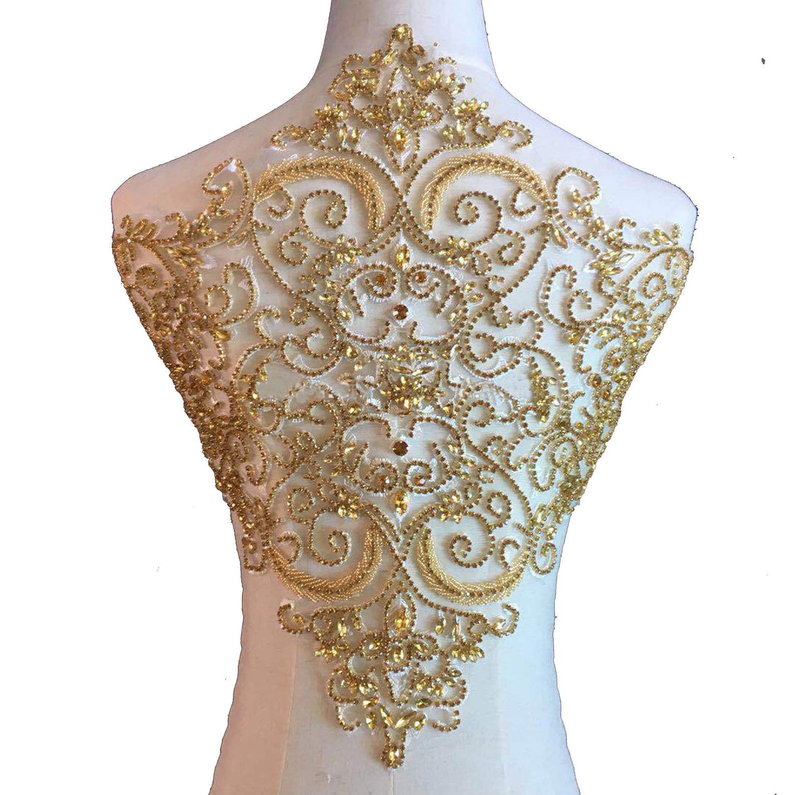 Full Body Gold Rhinestone Bodice Applique Vintage Beading Fringe Craft ...
