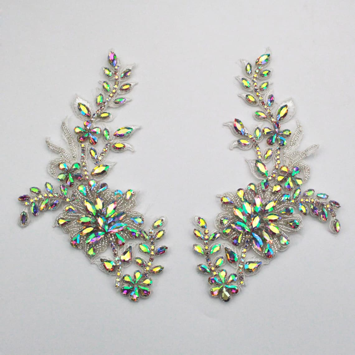 Mirror Pair Rhinestone Applique, AB Rhinestone Beaded Patch, Crystal ...