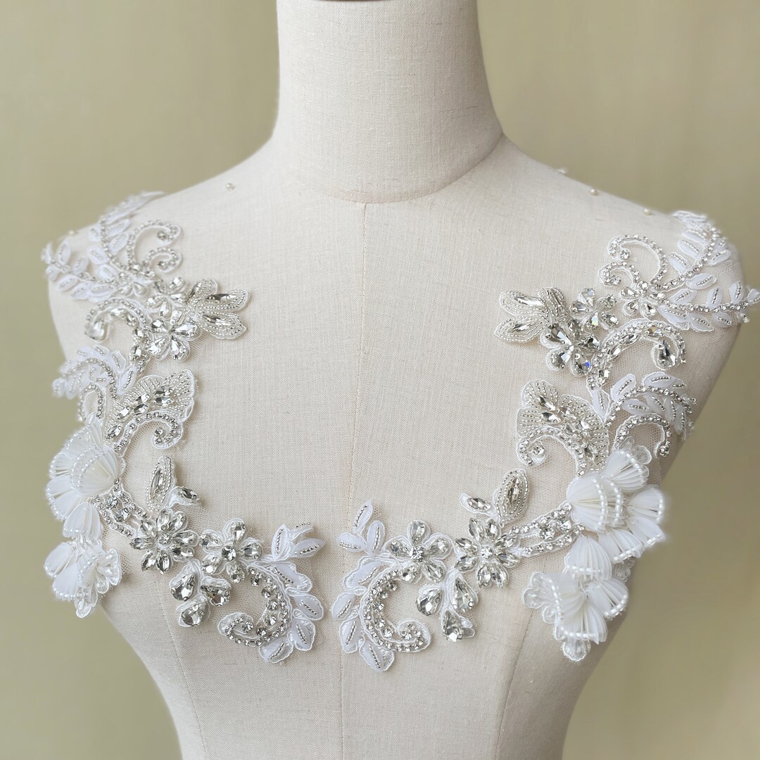 3D Flower Patch Stunning Prom Dress Rhinestone Applique Bling Accents ...